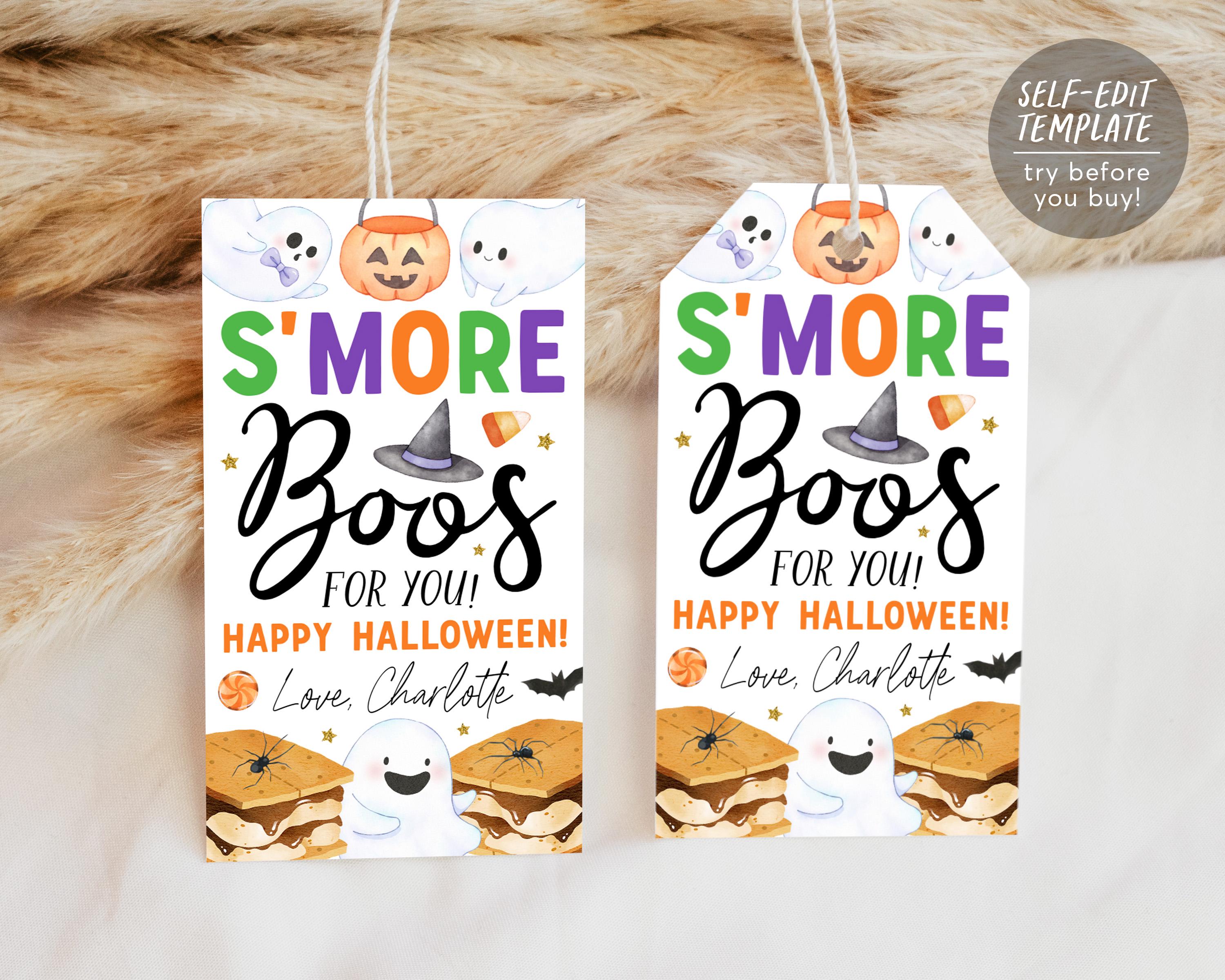 Halloween Smore Treats Bag Tag Editable Template, S'more Boos For You ...