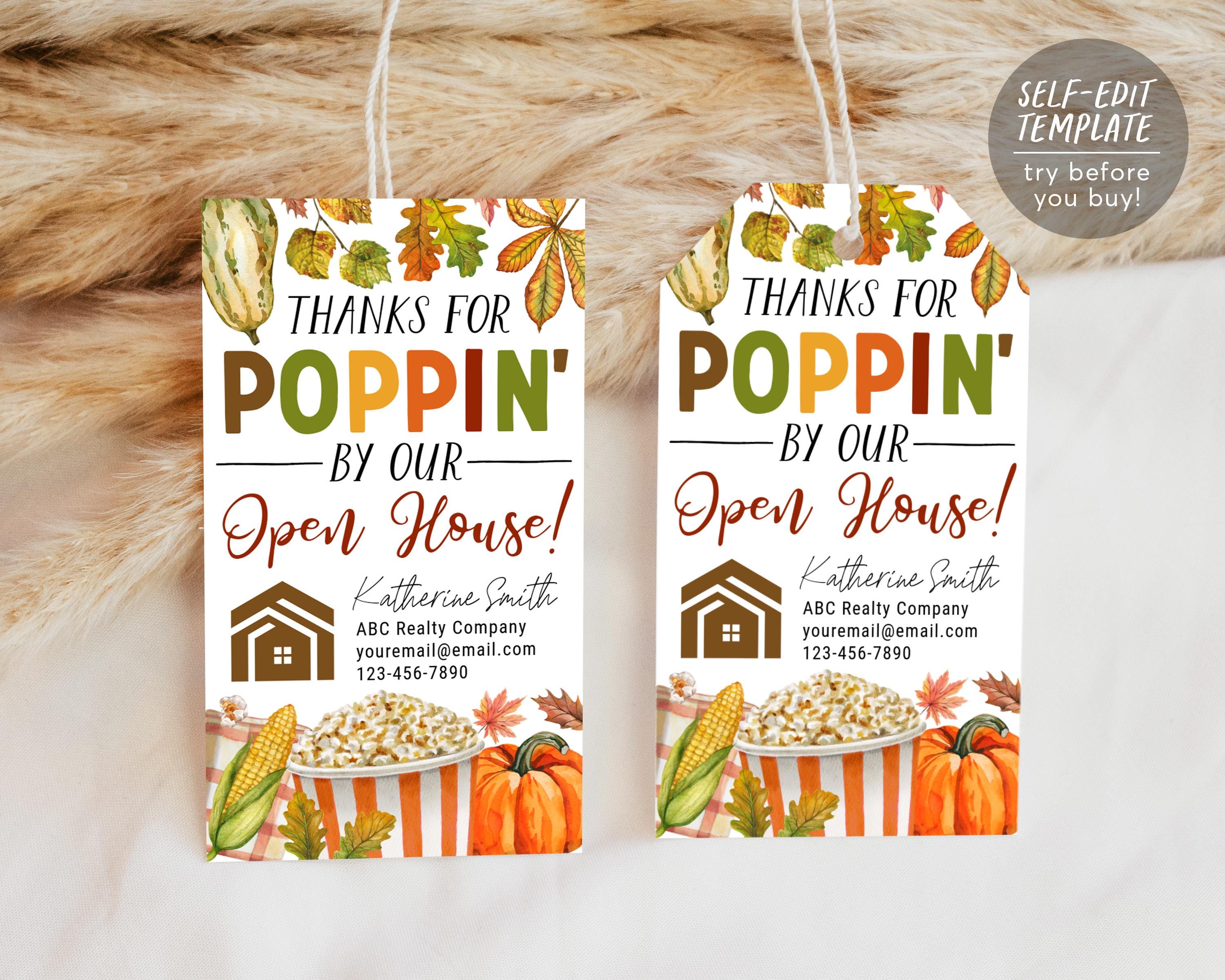 Fall Realtor Popcorn Pop By Tag Editable Template, Thank You For ...