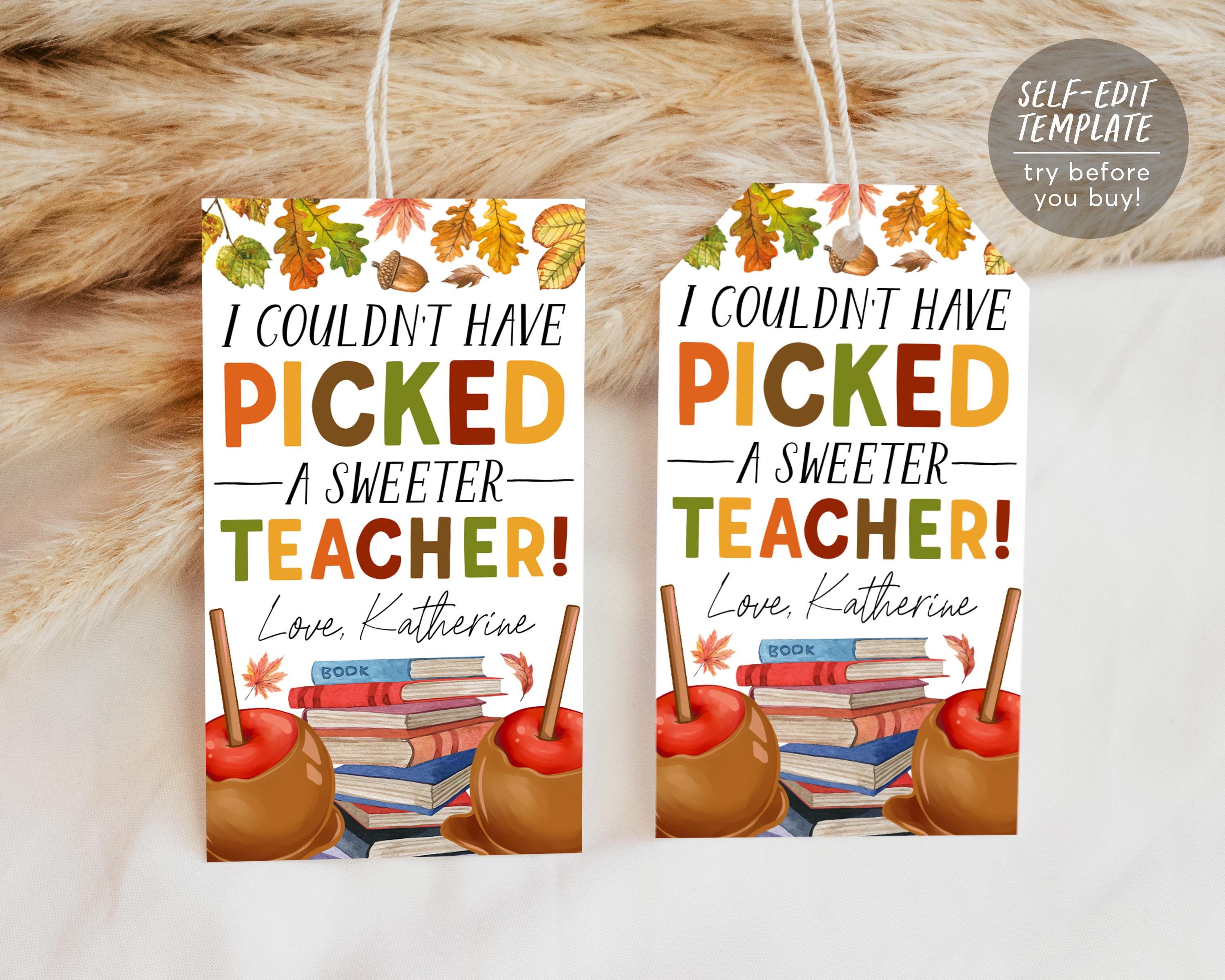 Fall Teacher Appreciation Gift Tags Editable Template, Caramel Apple ...