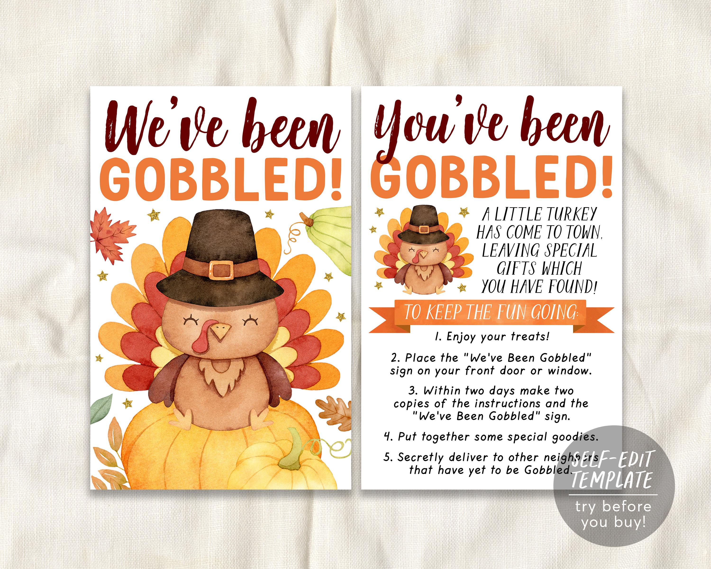 We've Been Gobbled Game Editable Template, You've Been Gobbled Turkey ...