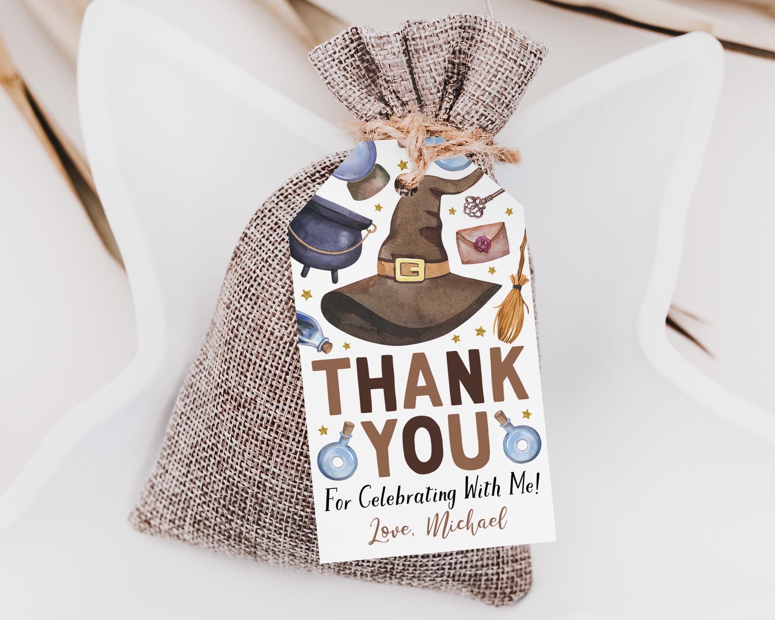Wizard Birthday Party Thank You Gift Tag Editable Template, Magical Wi ...