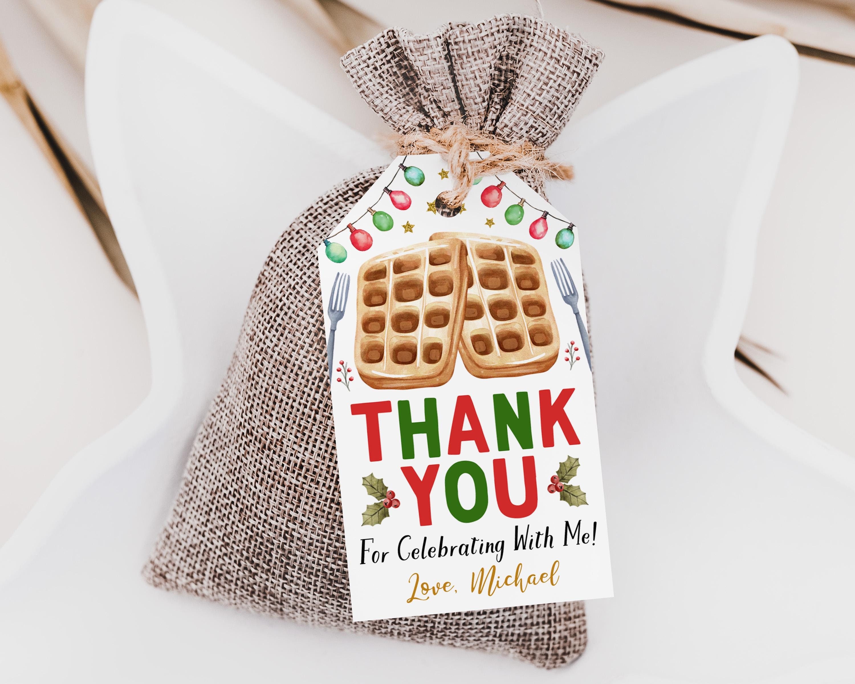 Christmas Waffles and Pajamas Birthday Favor Tags Editable Template, B ...