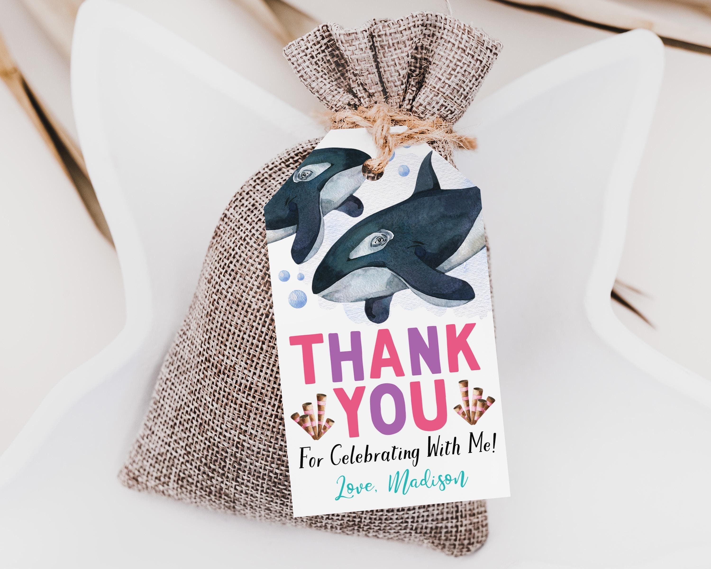 Whale Birthday Party Favor Tags Editable Template, Girl Ocean Animals ...