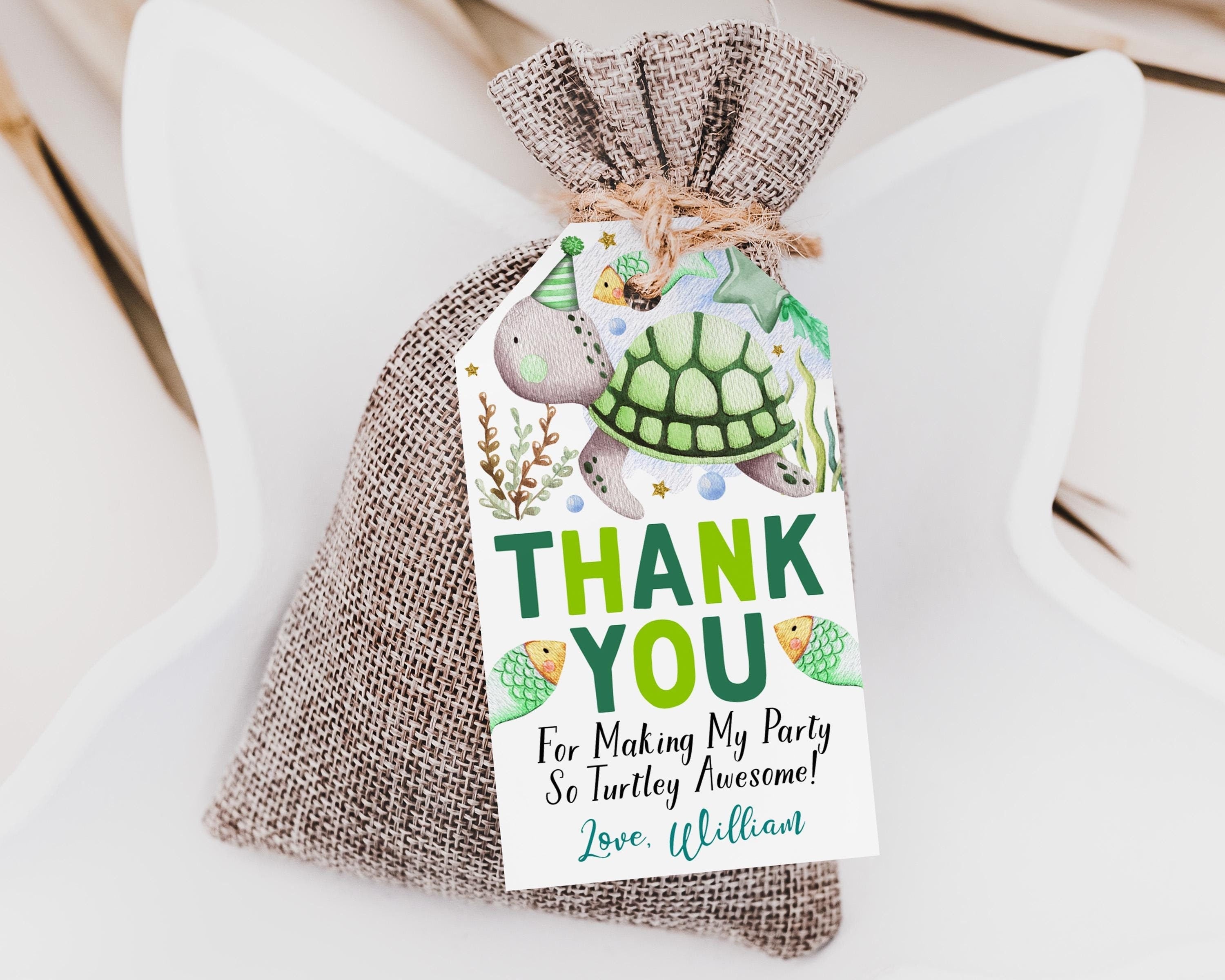 Turtle Birthday Party Favor Tags Editable Template, Unisex Turtley Awe ...