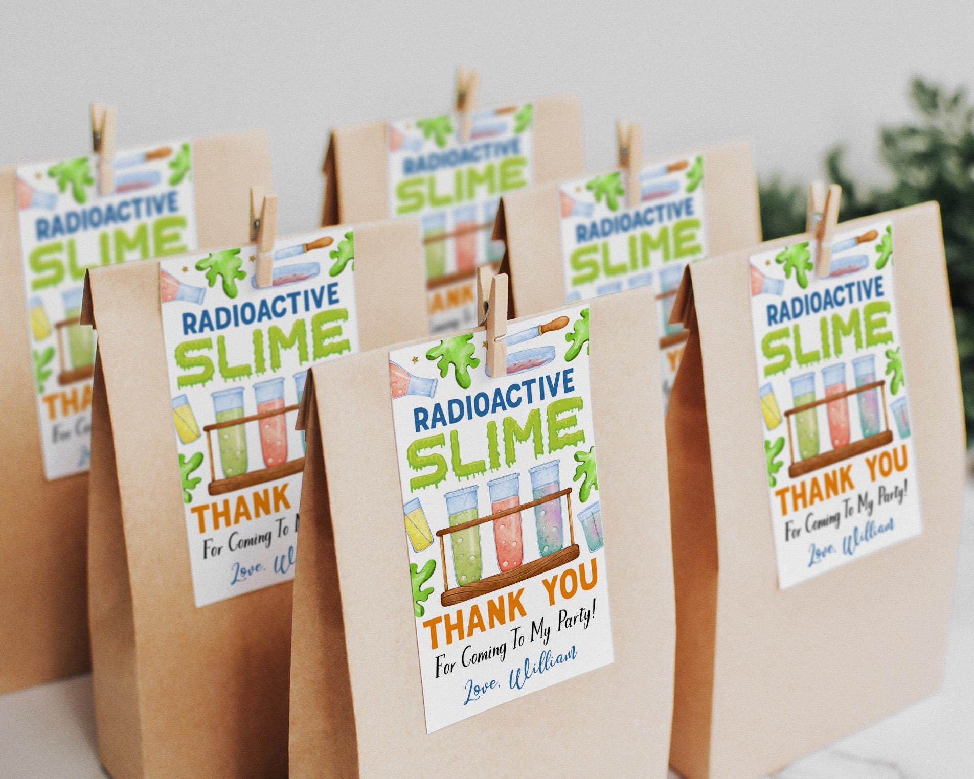 Science Slime Birthday Party Favor Tags Editable Template, Boy Radioac ...