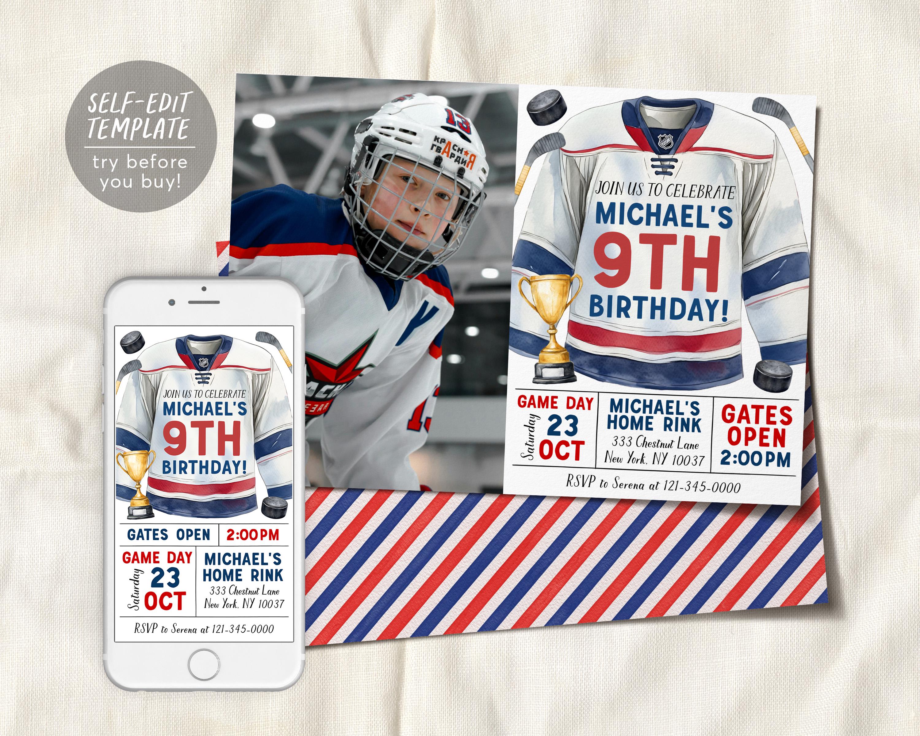 Hockey Birthday Invitation With Photo Editable Template, Boy Ice Skati ...