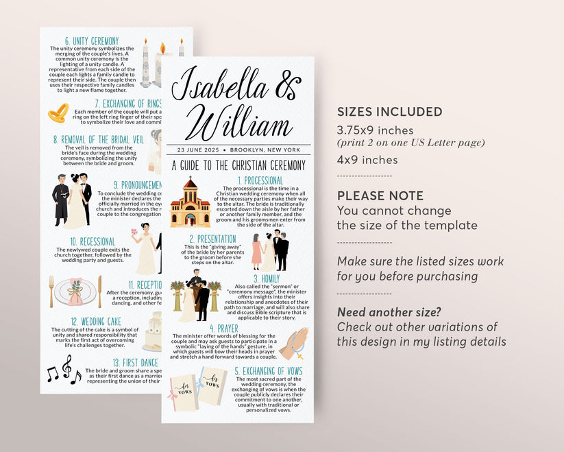 Christian Wedding Program Editable Template, Tall Unique Christian Cer ...