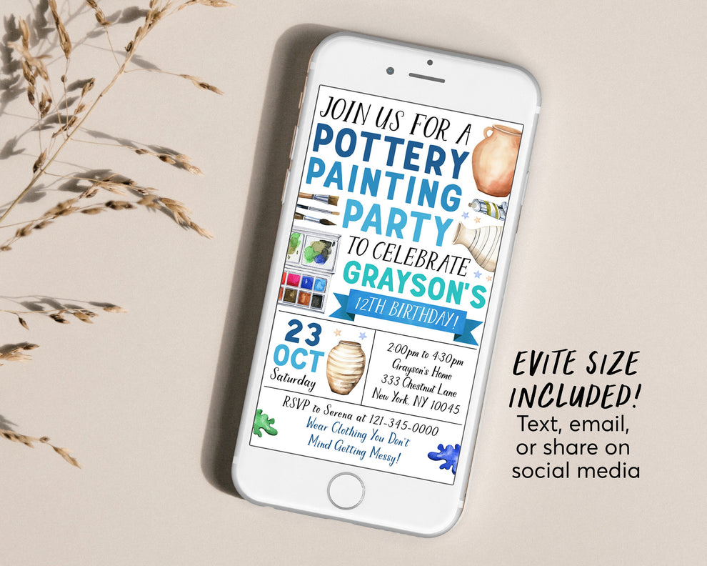 Pottery Party Invitation Editable Template, Pottery Painting Party Inv ...