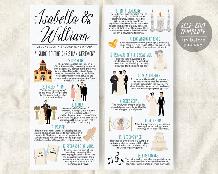 Christian Wedding Program Editable Template, Tall Unique Christian Cer ...