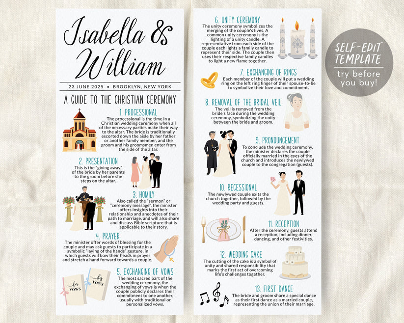 Christian Wedding Program Editable Template, Tall Unique Christian Cer ...