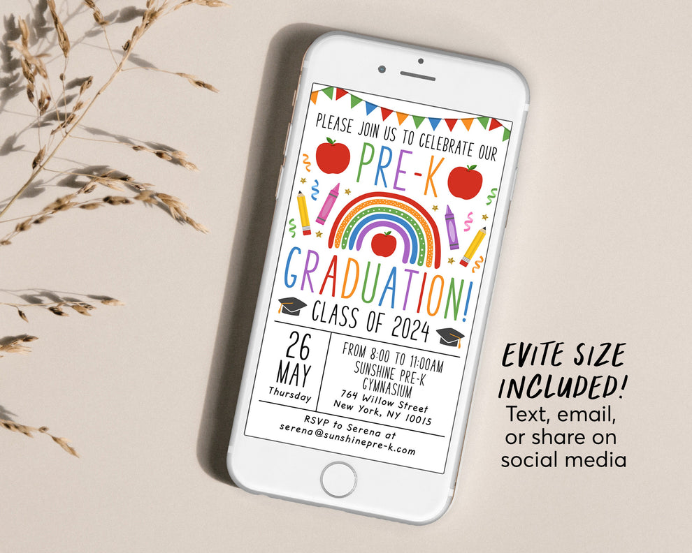 Pre-K Graduation Invitation Editable Template, Class Graduation Announ ...