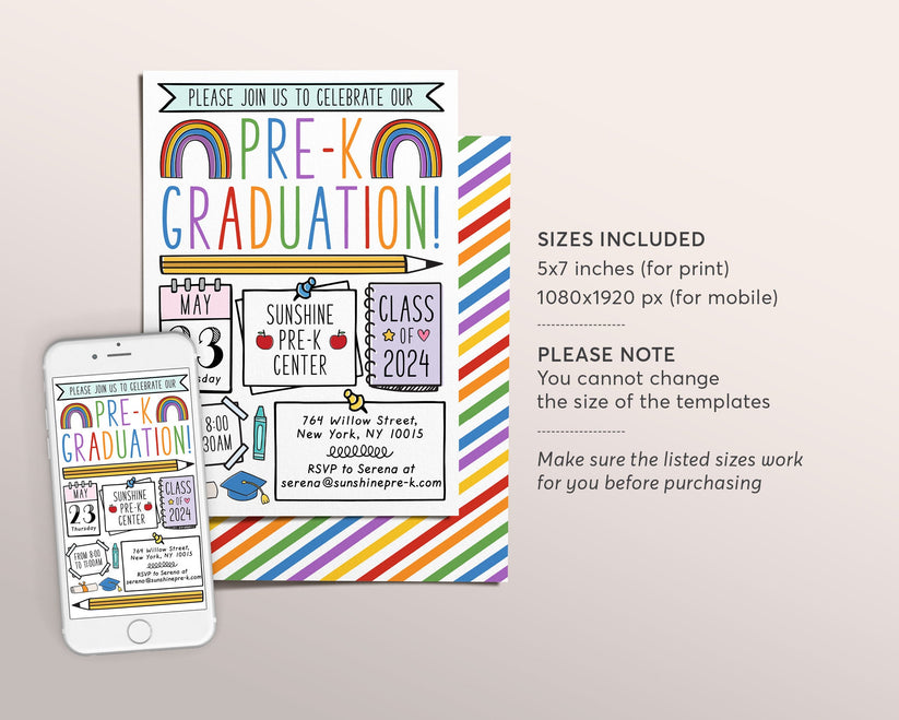 Pre-K Graduation Invitation Editable Template, Class Graduation Announ ...