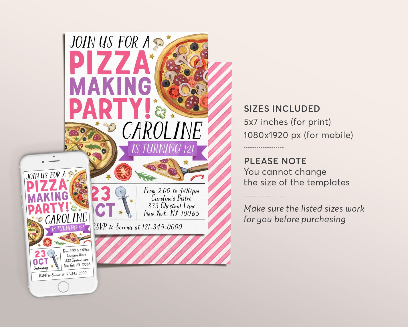 Pizza Making Party Birthday Invitation Editable Template, Kids Pizza P ...