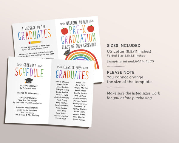 Pre-K Graduation Program Editable Template, Preschool Ceremony Program ...