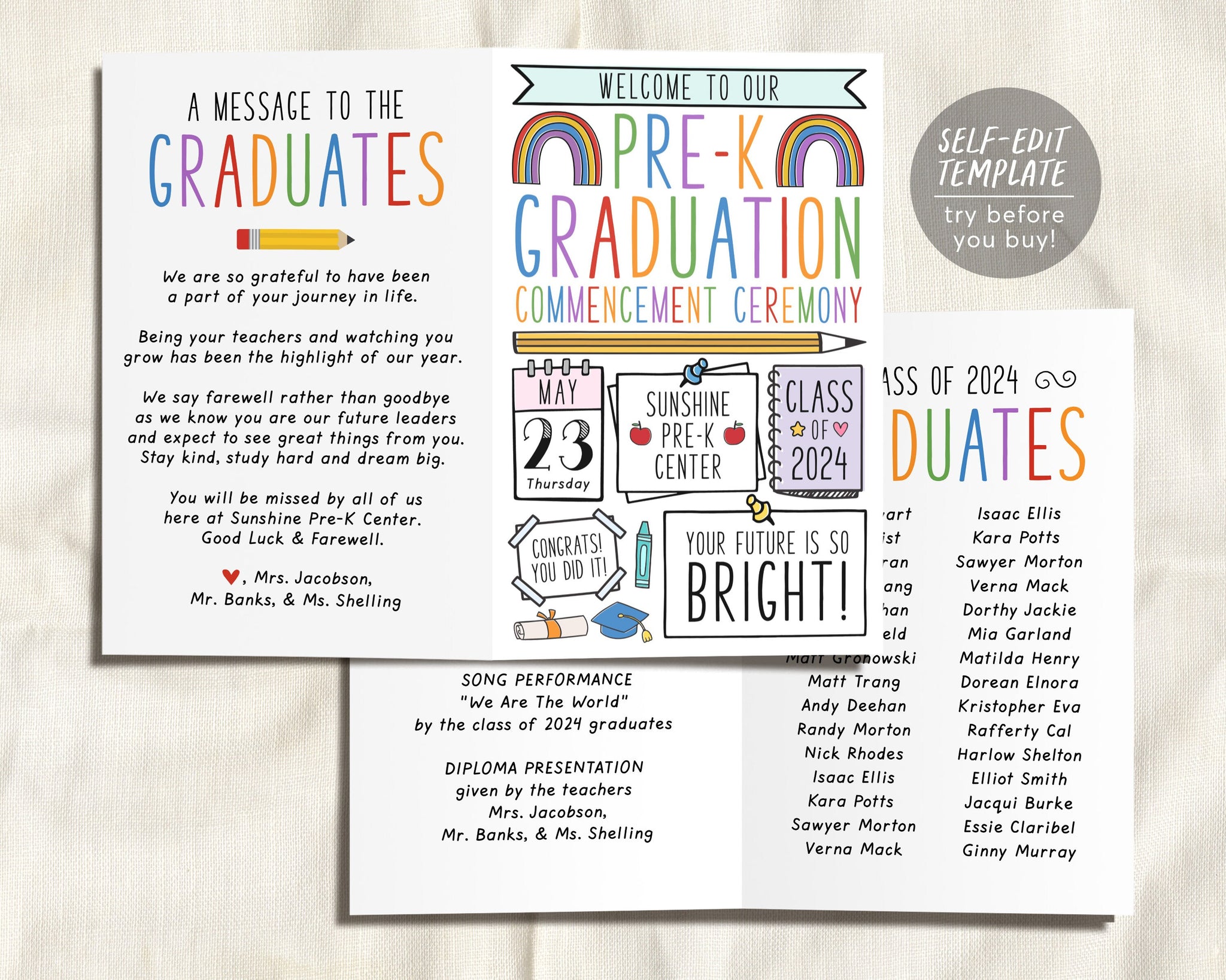 Pre-K Graduation Ceremony BUNDLE Editable Template, Preschool Kinderga ...