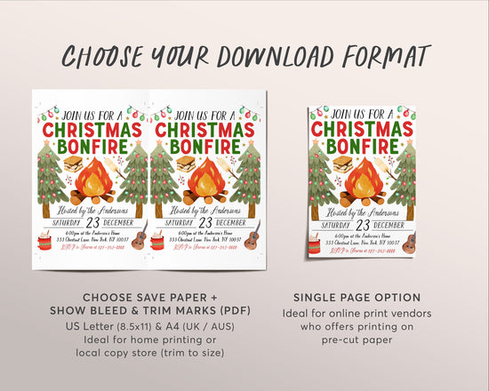 Christmas Bonfire Invitation Editable Template, Backyard Winter Holida ...