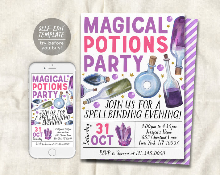 Magic Potion Party Invitation Editable Template, Magical Potions Witch ...