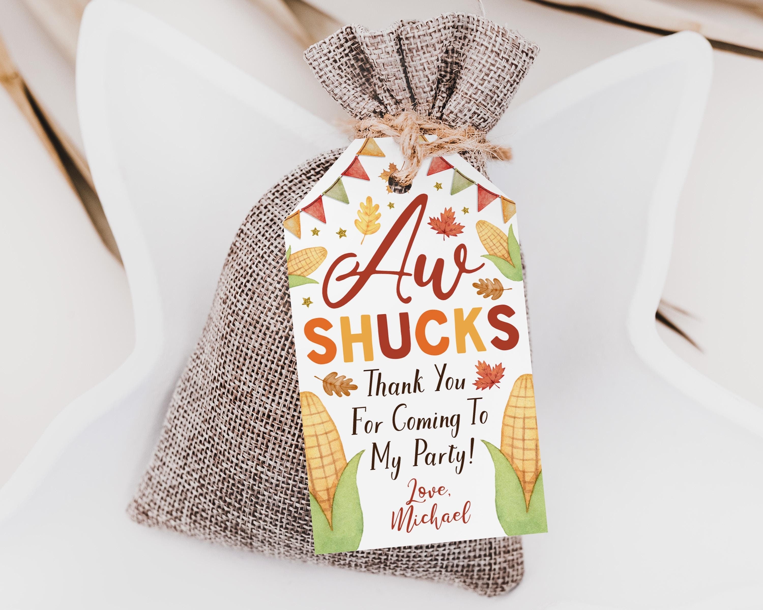 Corn Birthday Favor Tags Editable Template, Aw Shucks Corn Field Fall ...