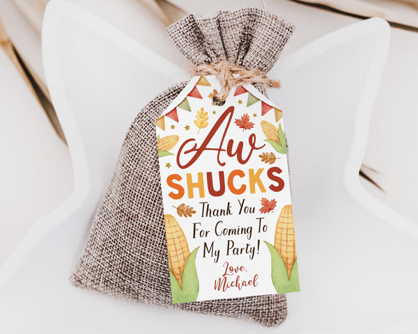 Corn Birthday Favor Tags Editable Template, Aw Shucks Corn Field Fall ...