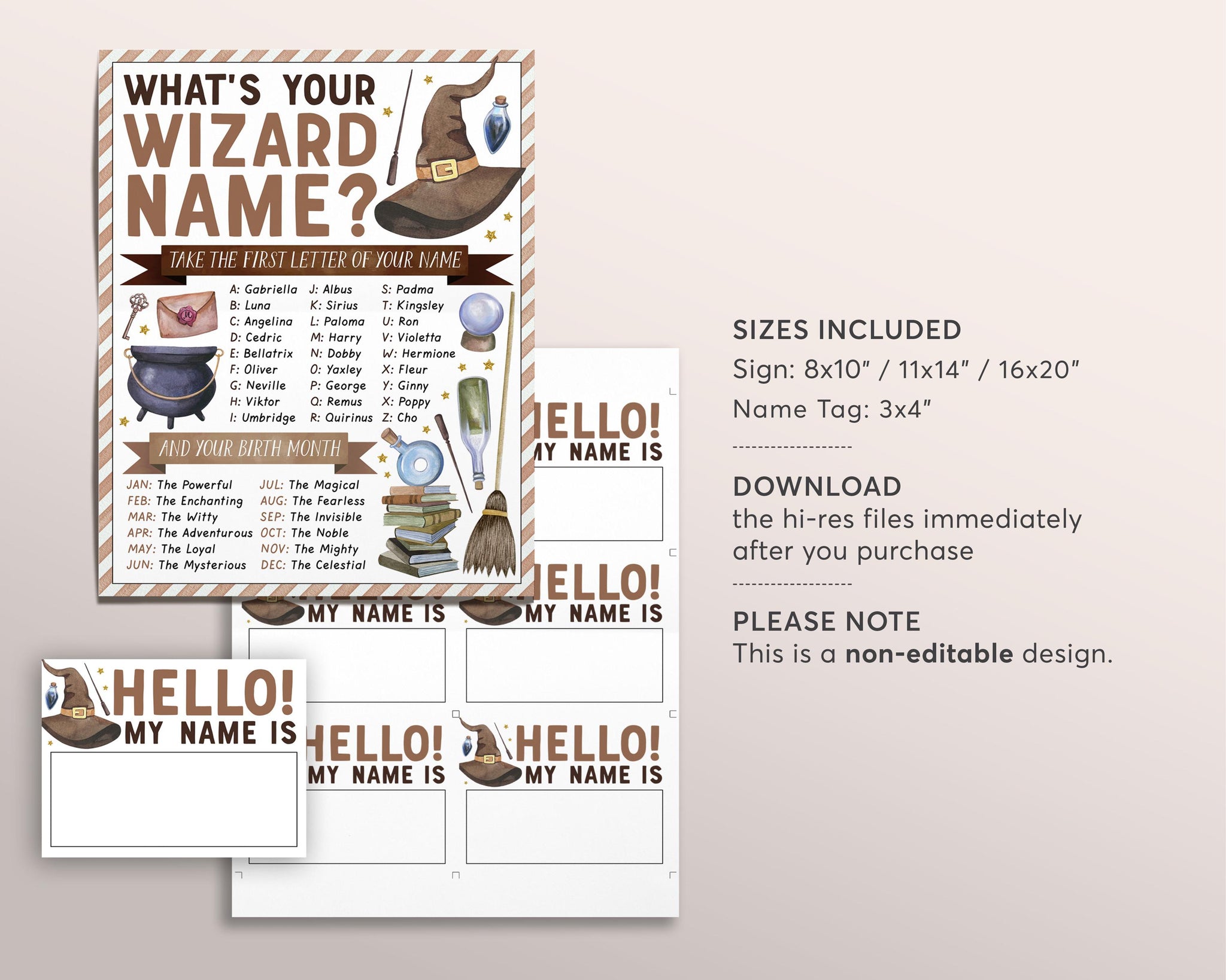 What's Your Wizard Name Game, Magical Wizard Birthday Party Activity W ...