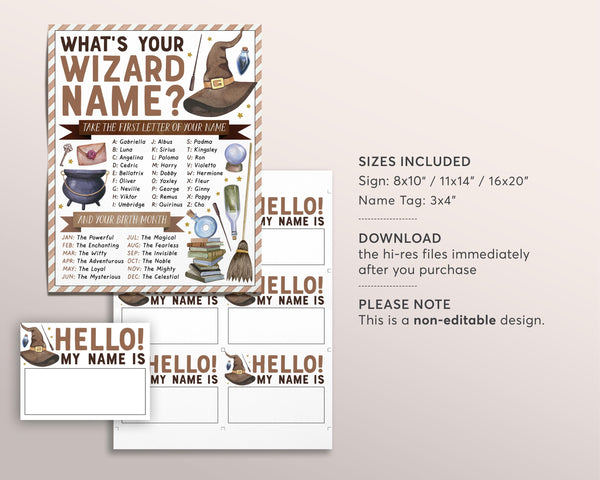 What's Your Wizard Name Game, Magical Wizard Birthday Party Activity W ...