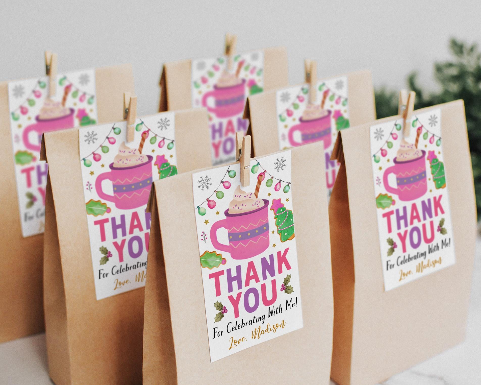 Christmas Cookies And Cocoa Favor Birthday Tags Editable Template, Hol ...