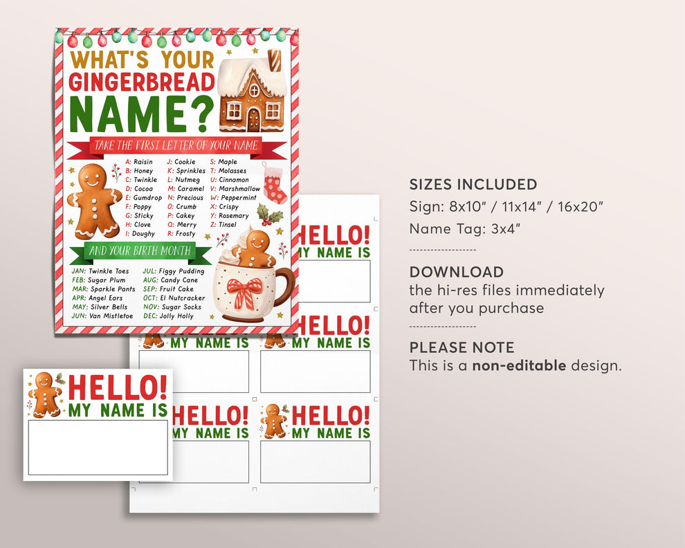 What's Your Gingerbread Name Game, Gingerbread Decorating Party Game W ...