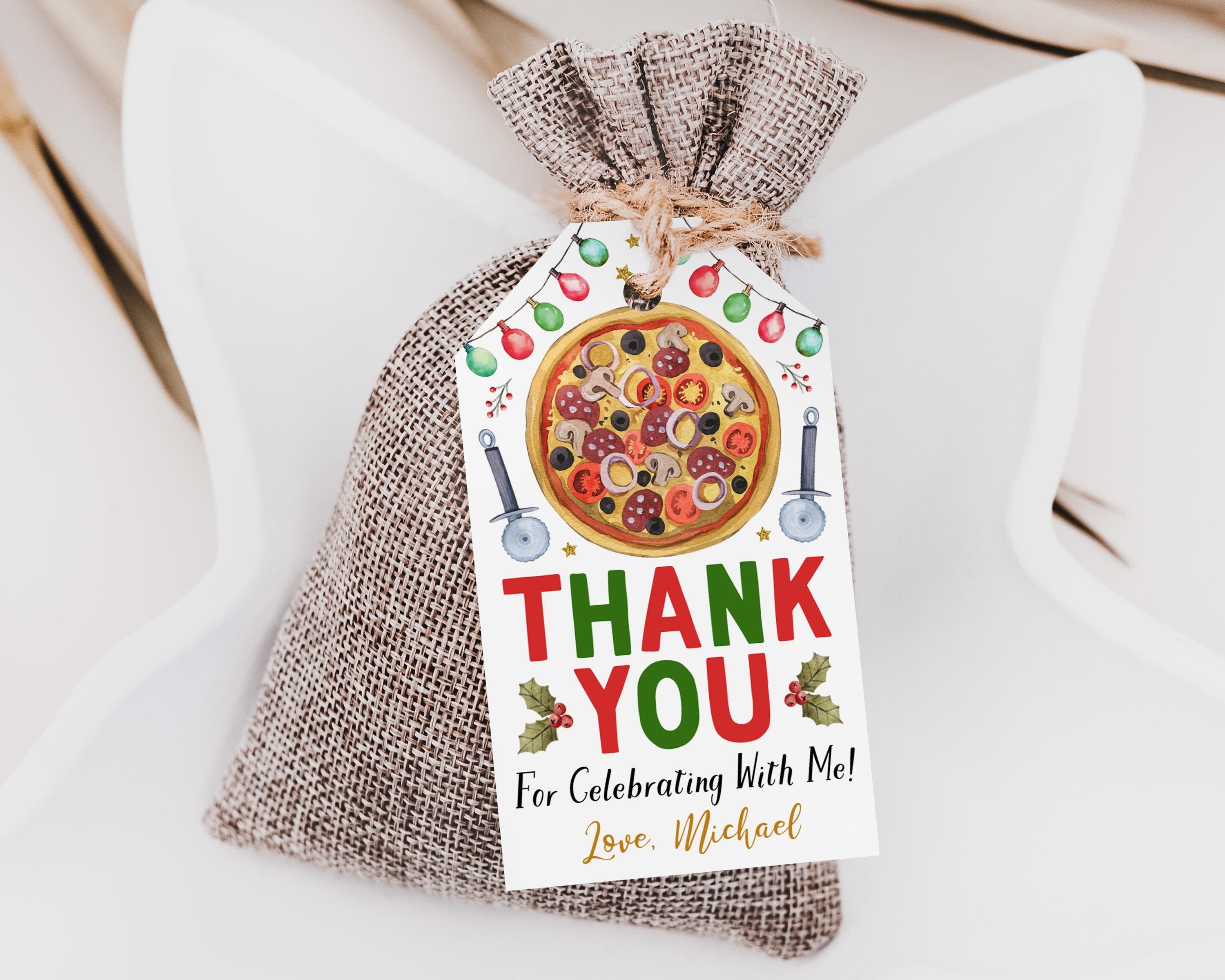 Pizza Birthday Favor Tags Editable Template, Christmas Pizza And Pajam ...