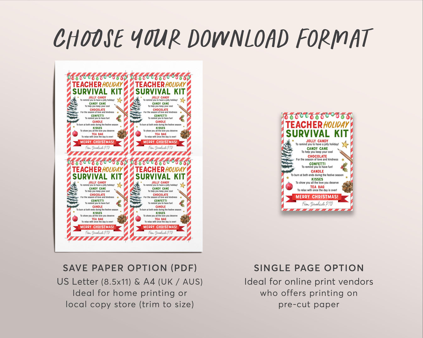 Holiday Teacher Survival Kit Tag Editable Template, Teacher's Christma ...