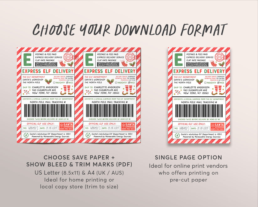 Elf Mail Shipping Labels North Pole Large Gift Tag Editable Template ...