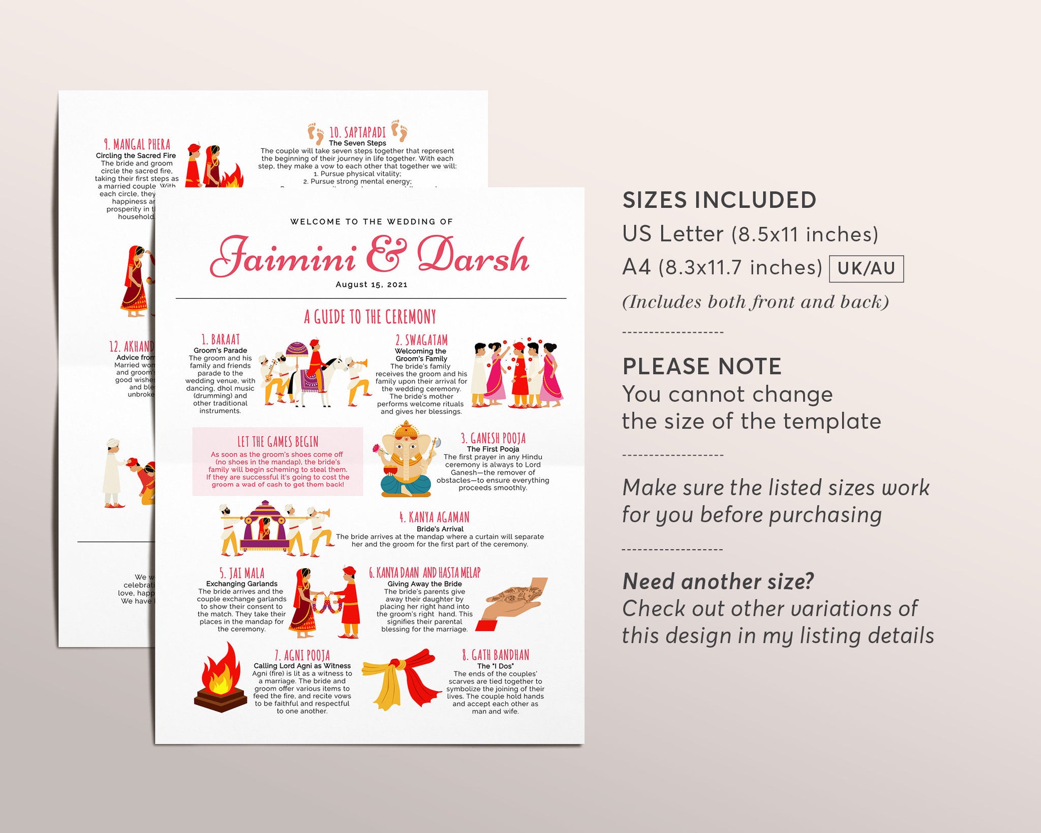 Editable Hindu Ceremony Program, Hindu Wedding Program, Indian Wedding ...