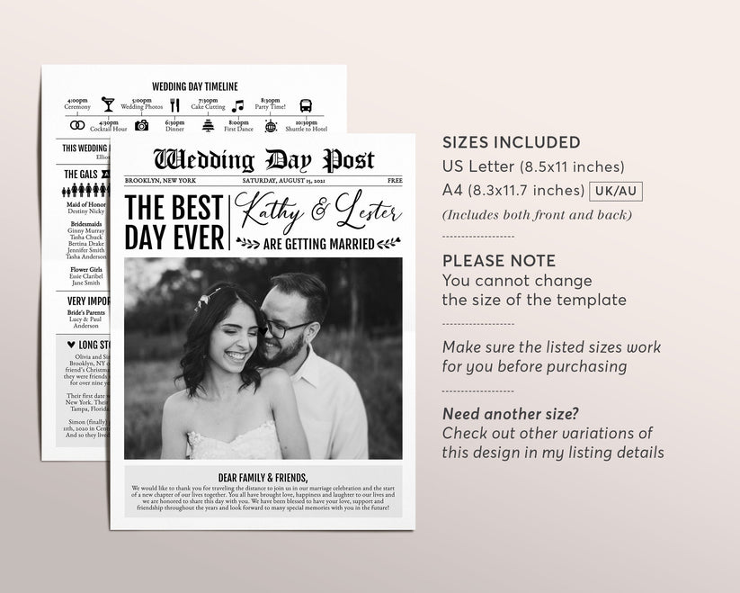 Newspaper Ceremony Program Template, Editable Program, Wedding Program ...