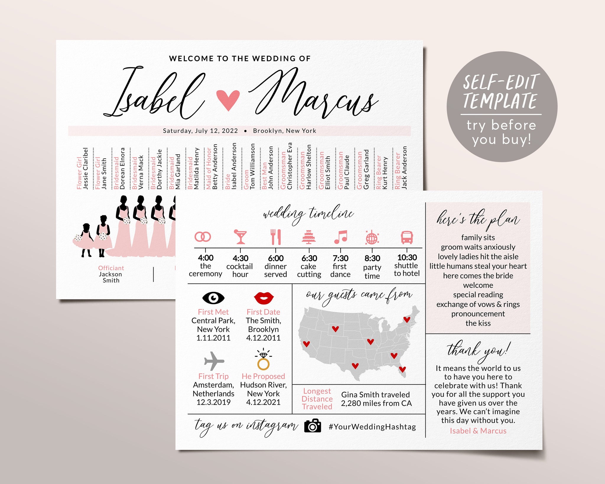 Silhouette Wedding Program Template, Infographic Wedding Program, Wedd ...