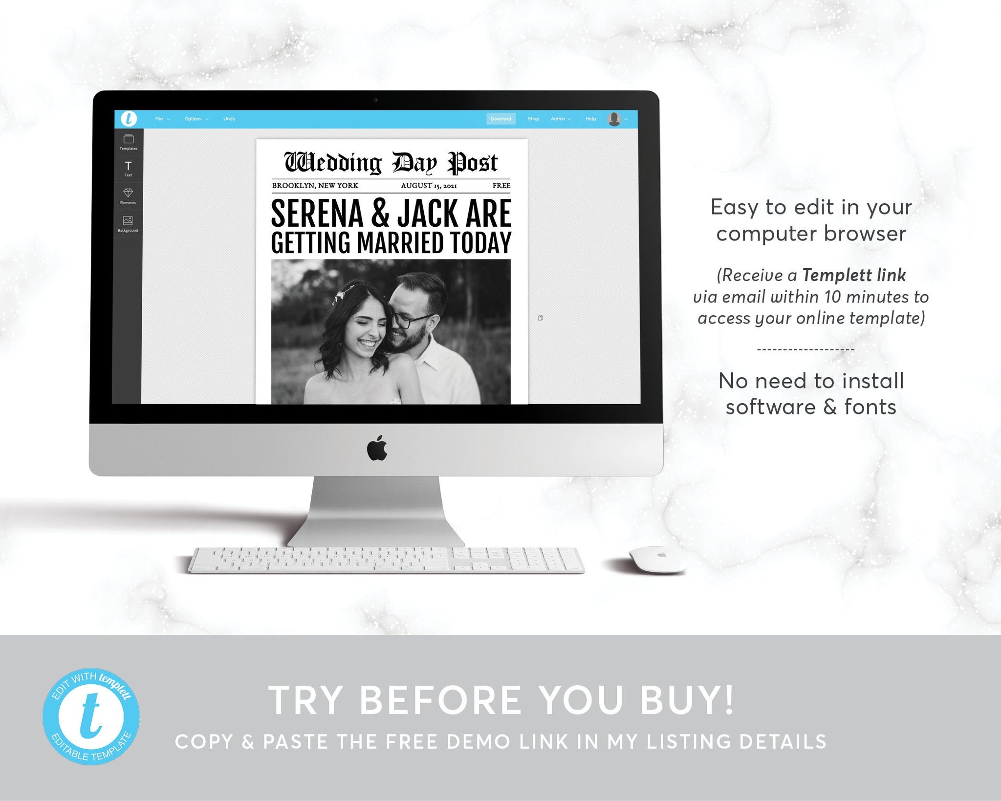 Mini Newspaper Wedding Program Template, Editable Timeline Printable ...