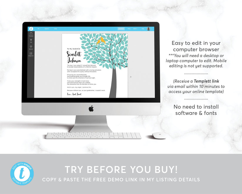 Editable Godchild Gift Printable Template , Baptism Communion Christen ...