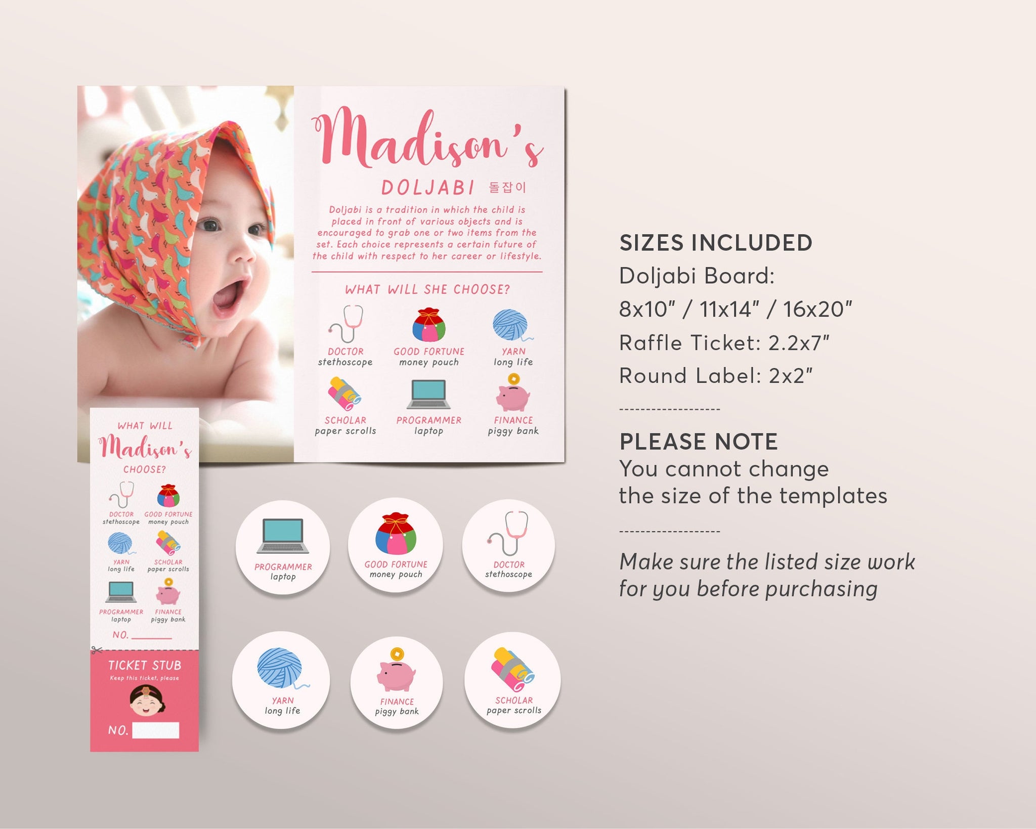 Editable Girl Doljabi Board Sign Template With Photo, Doljanchi Korean ...