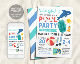 Pool Party Birthday Invitation Editable Template, Splish Splash Boys P ...