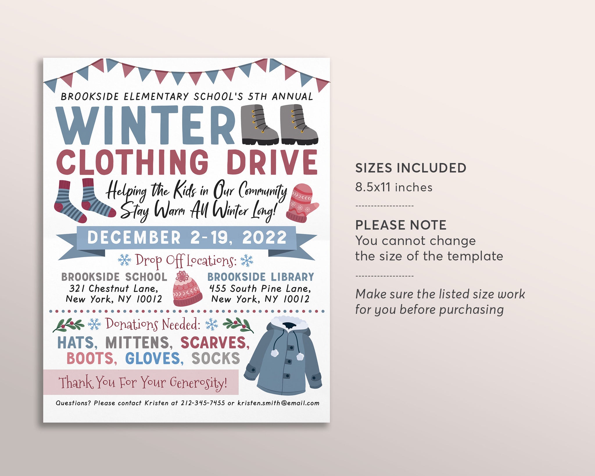 Winter Clothing Drive Flyer Editable Template, Charity Church Fundrais ...