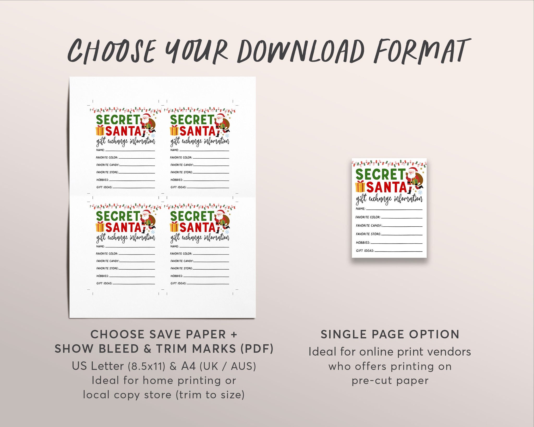 Secret Santa Gift Exchange Cards Editable Template, Holiday Christmas ...