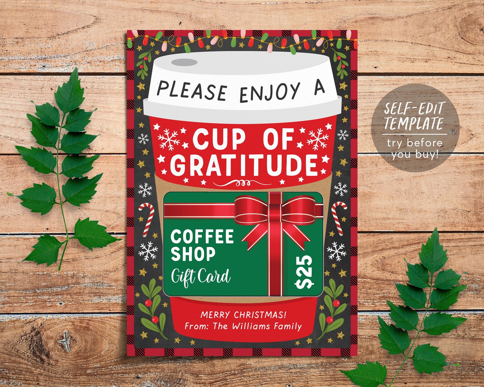 Christmas Thanks a Latte Coffee Gift Card Holder Editable Template, Ho ...