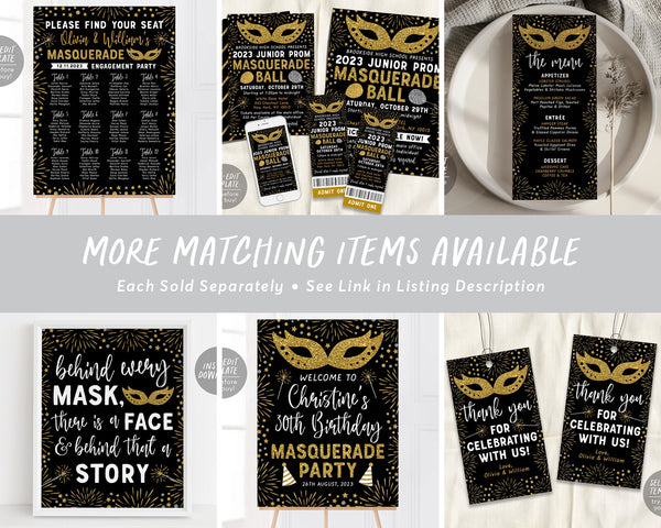 Masquerade Ball Ticket Prom Night Editable Template, Junior Senior Pro ...