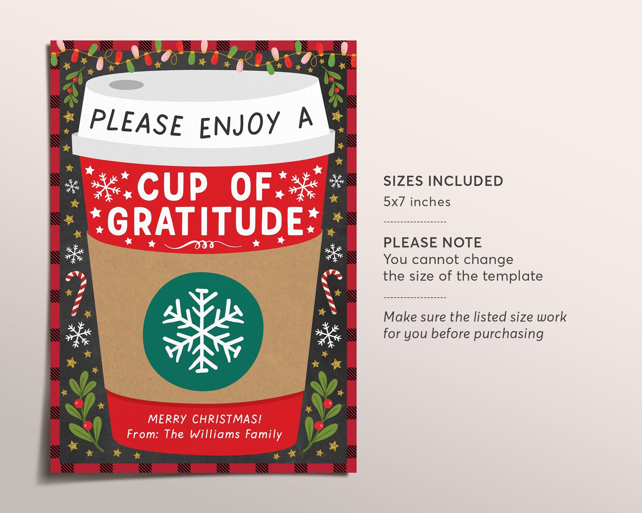 Christmas Thanks a Latte Coffee Gift Card Holder Editable Template, Ho ...
