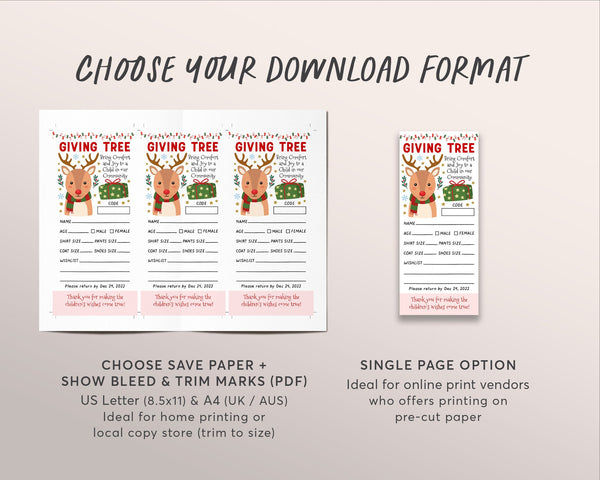 Christmas Giving Tree Gift Tag BUNDLE Editable Template, Donation Slip ...