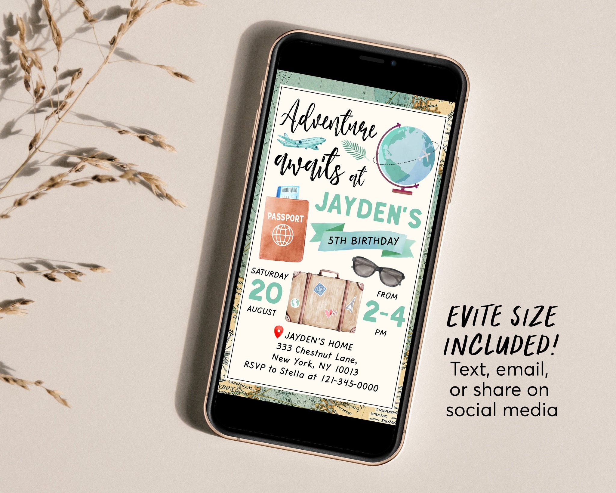 Adventure Awaits Travel Birthday Party Invitation Editable Template, A ...