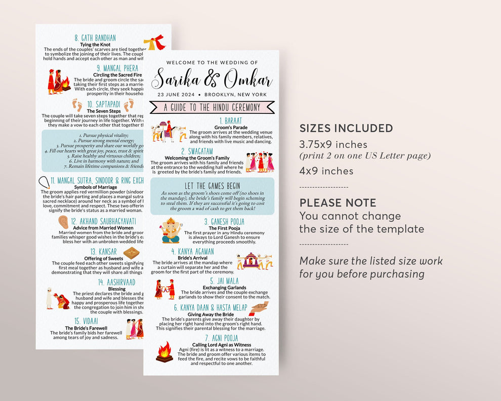 Hindu Ceremony Guide Editable Template , Long Hindu Wedding Program, I ...