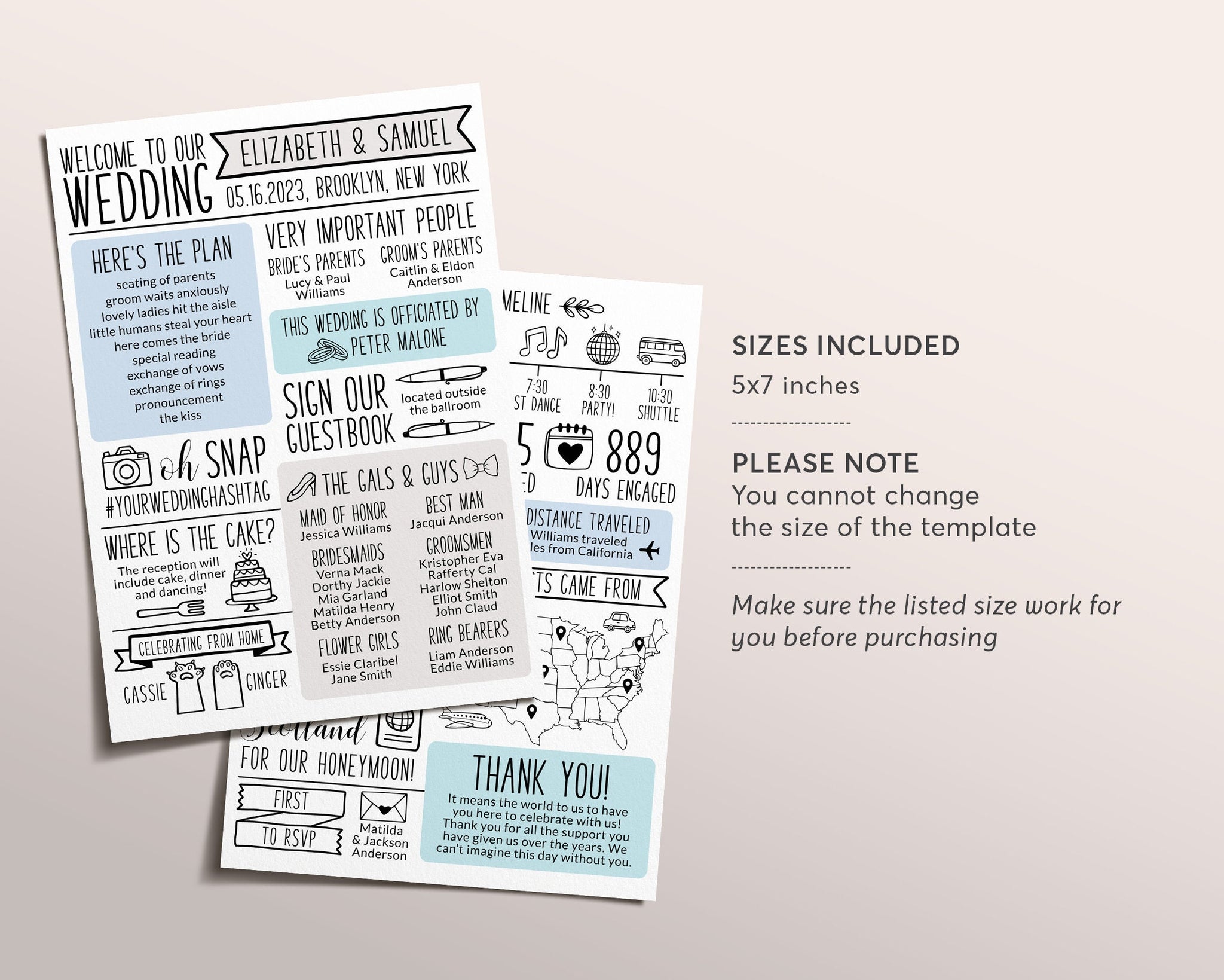 Infographic Wedding Program Editable Template, Order of Ceremony Progr ...