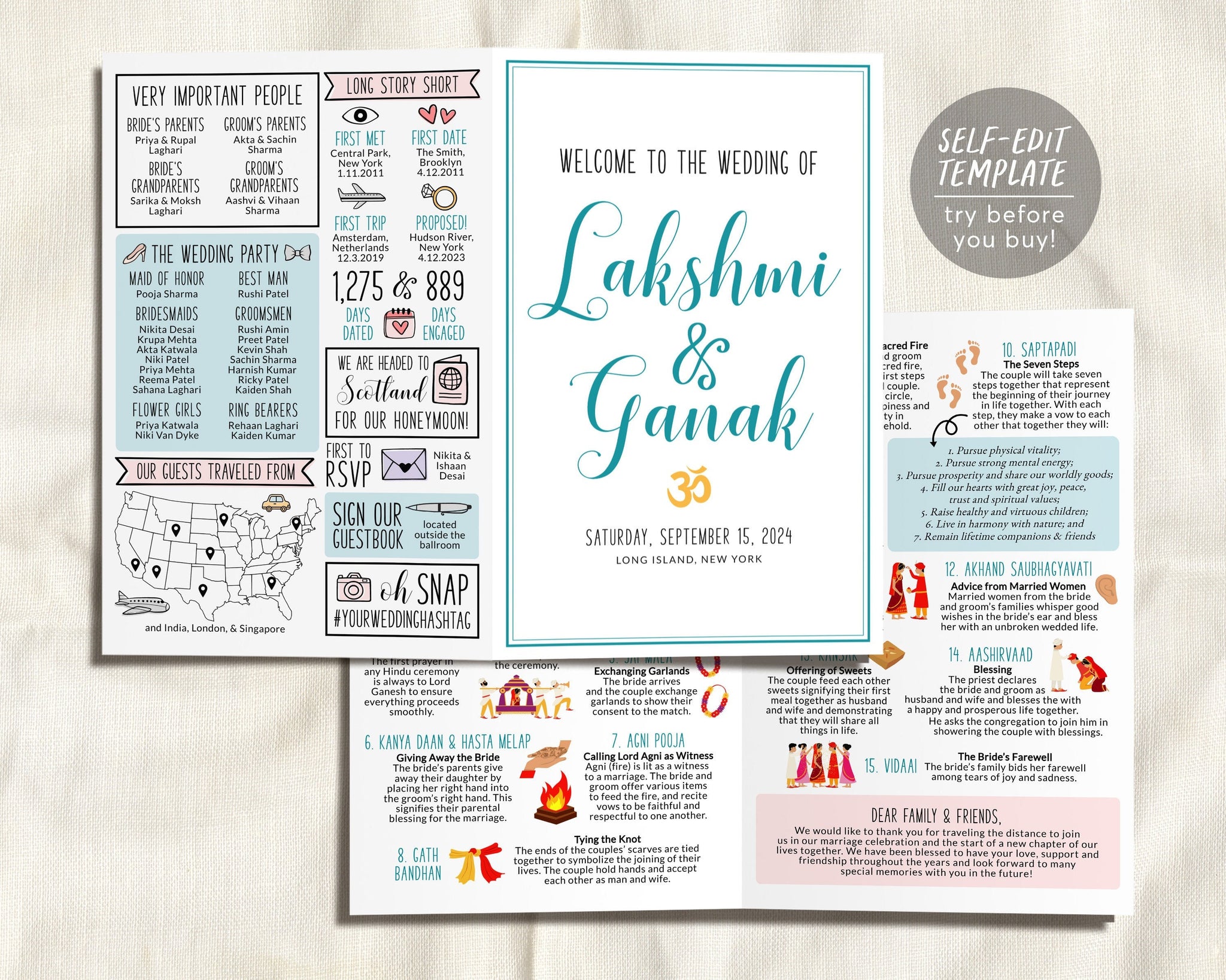 Hindu Wedding Program Editable Template, Indian Infographic Reception ...