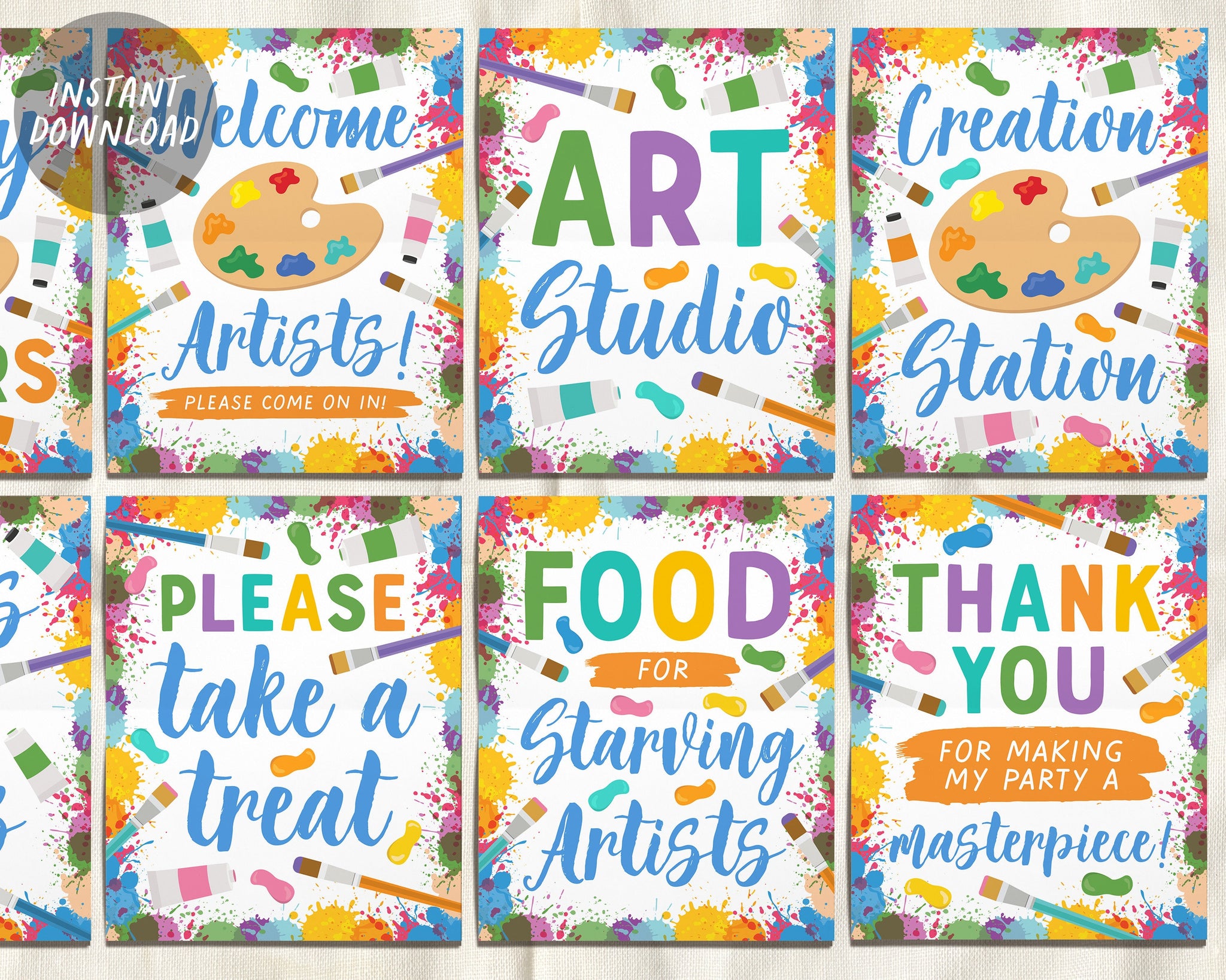 Art Party Signs BUNDLE For Birthday, Painting Themed Boy Unisex Party ...