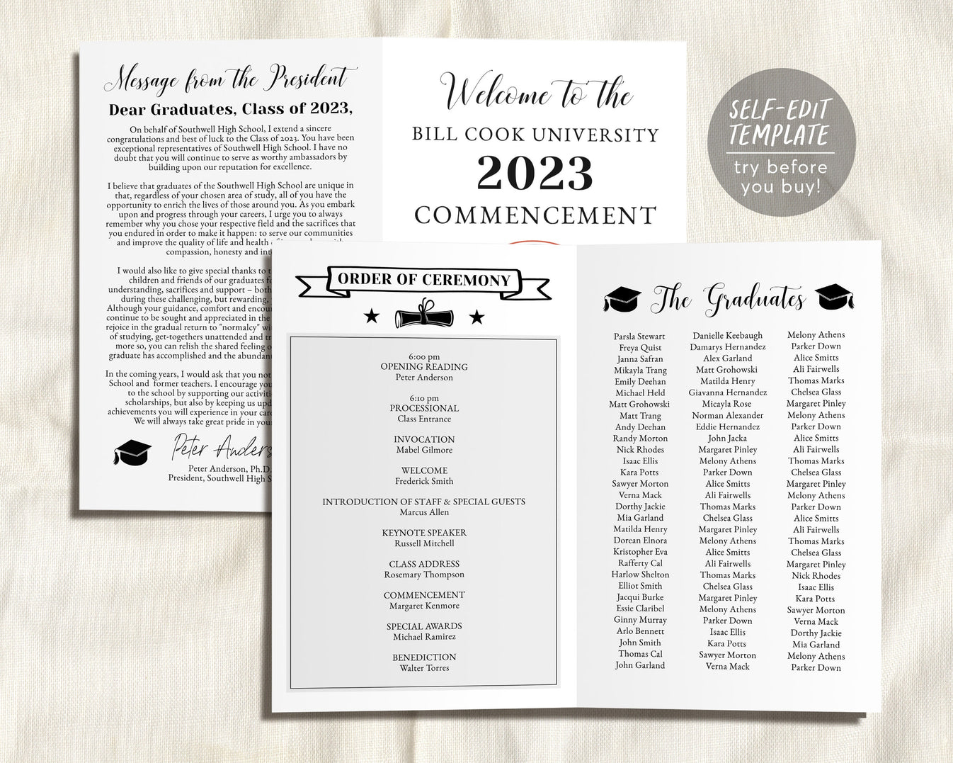 Graduation Program Editable Template, Add Your Own Logo, Pamphlet Book ...