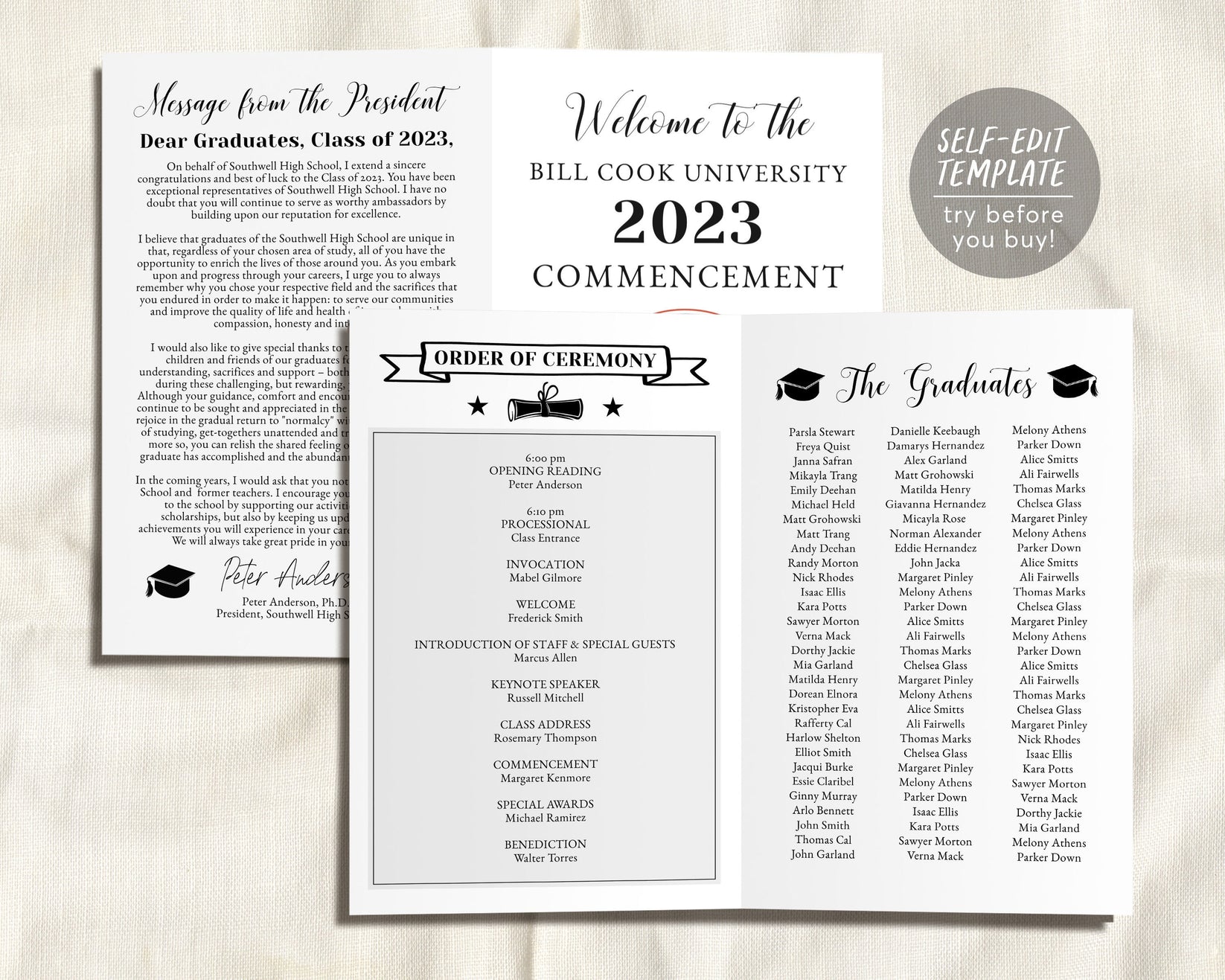 Graduation Program Editable Template, Add Your Own Logo, Pamphlet Book ...
